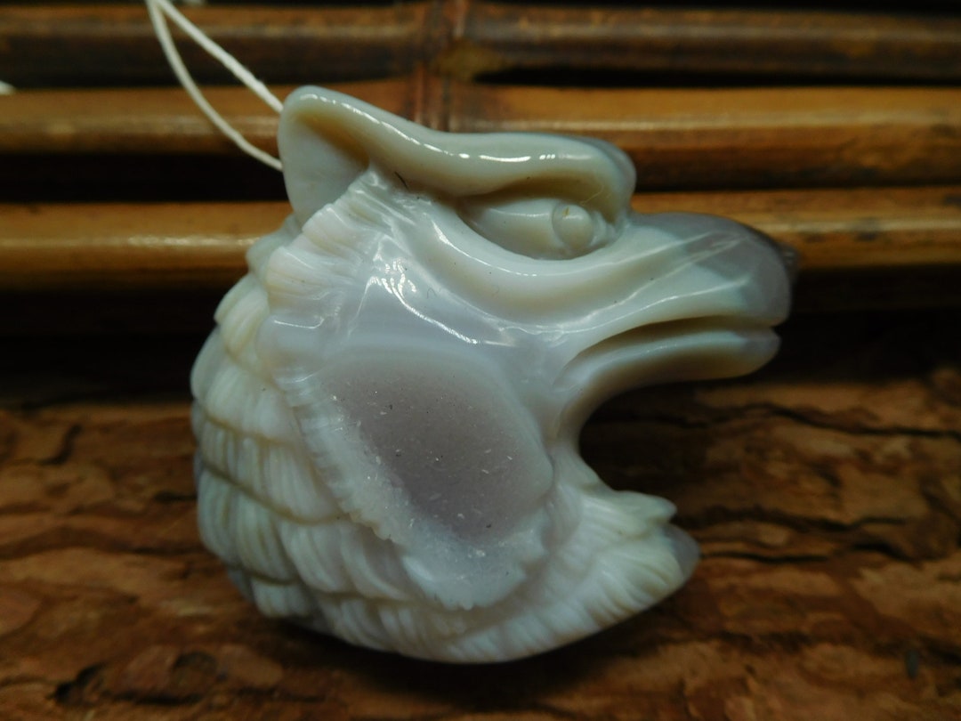 Carved Wolf Pendant. Wolf Lover. Gemstone Carving. Geode Agate Wolf ...