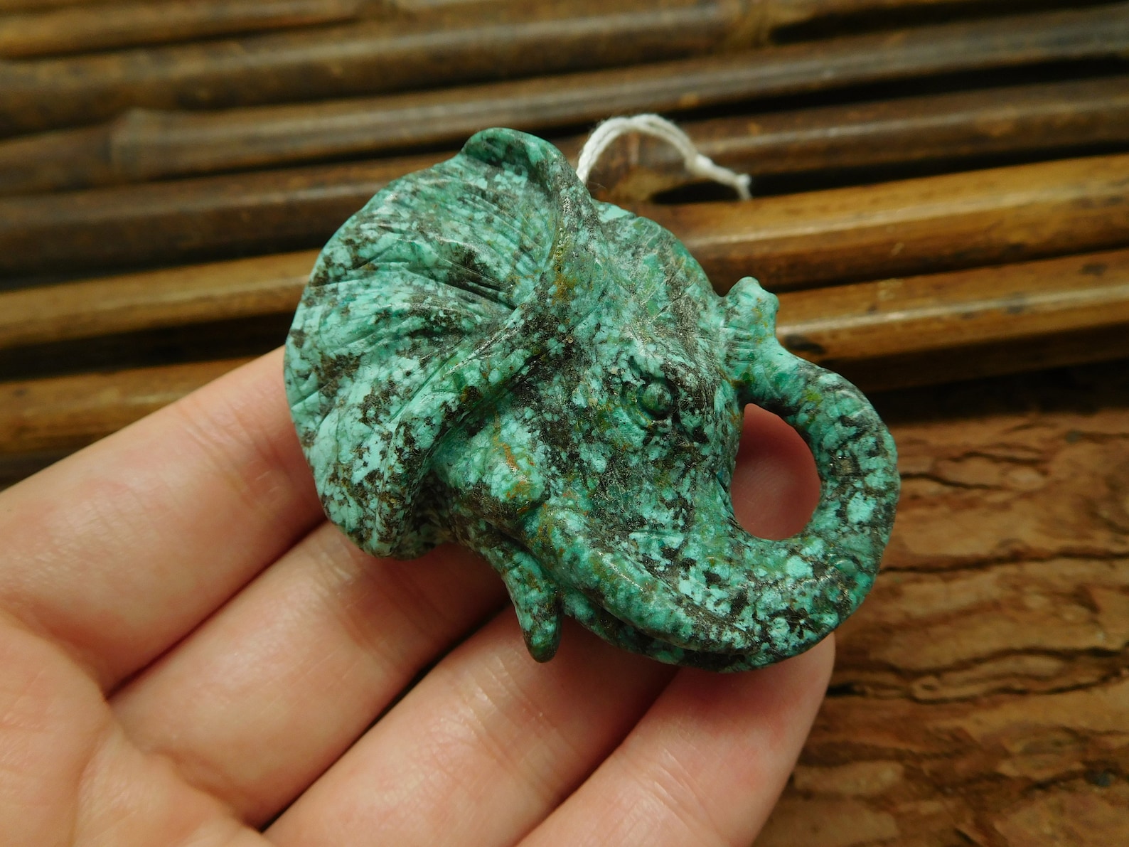 African Turquoise Animal Carving Elephant Bead. Green Animal | Etsy