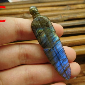 Carve Crystal Feather Pendant. Labradorite Carved Feather. Gemstone ...