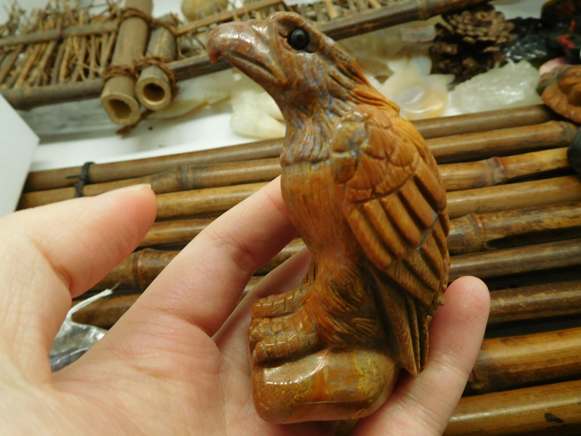 Bamboo Jasper Carved Gemstone. Bird Carving Stone. Eagle Pendant ...