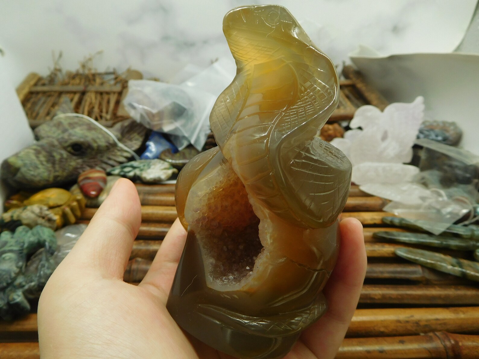 Gemstone craft snake figurine. carved snake decoration. geode | Etsy