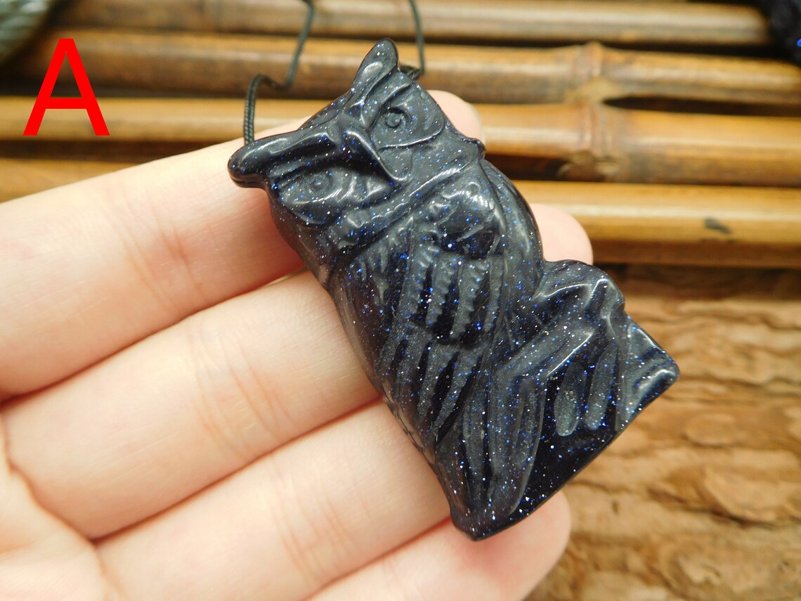 Blue Sand Sun Sitara Owl. Owl Pendant. Gemstone Carving. Owl Necklace ...