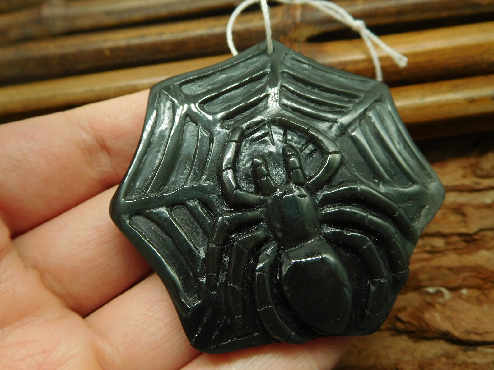 Obsidian Gemstone Carving Spider Pendant. Black Wild Animal Gemstone ...