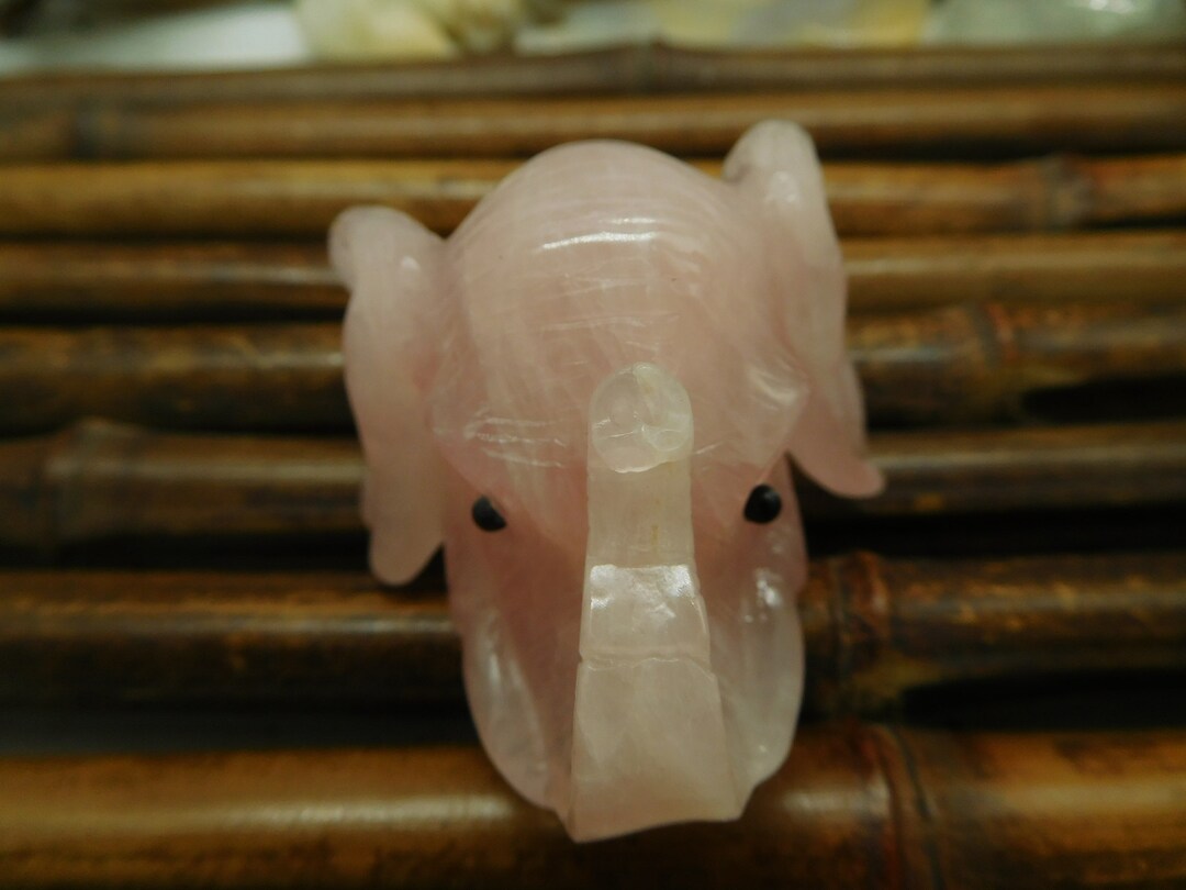 Rose Quartz Carved Pink Gemstone Animal. Pink Elephant Gift for Him ...