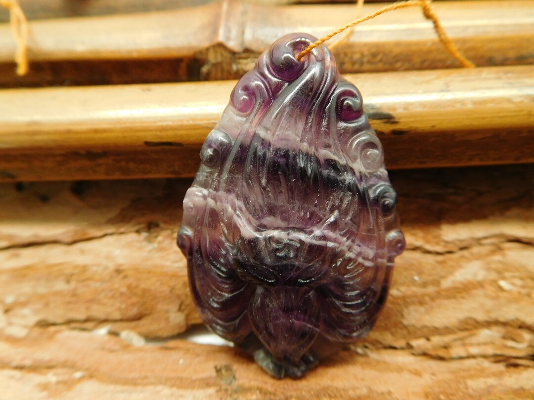 Fluorite Fox. Carved Fox Pendant. Natural Gemstone Fox. Purple Crystal ...