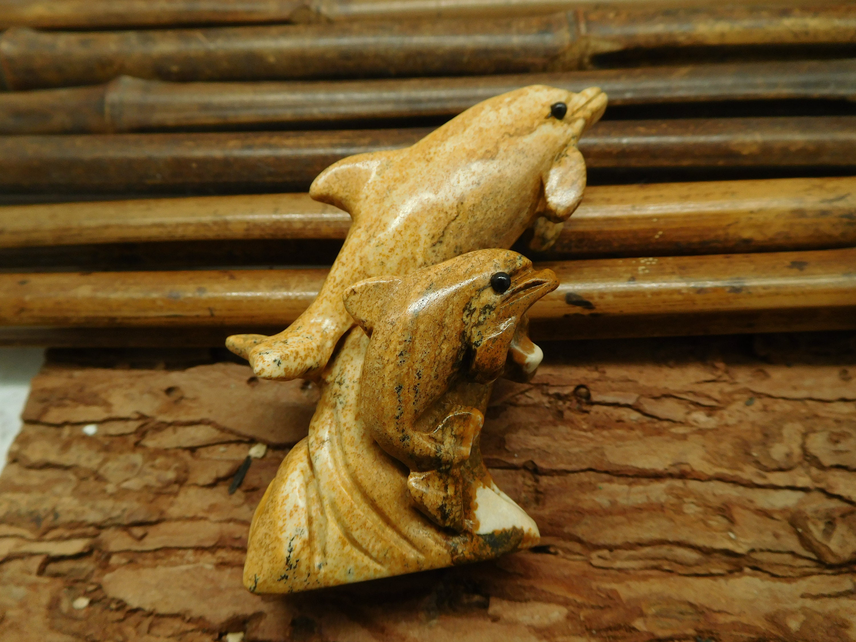 Carved Dolphin Gemstone Decoration. Picture Jasper Decoration | Etsy