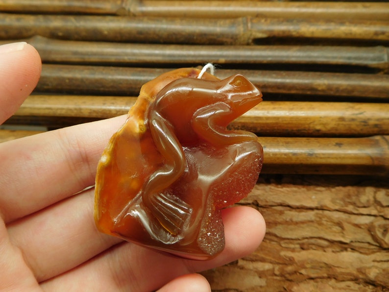 Red Agate Frog Carving Gemstone Pendant With Quartz. Handmade - Etsy