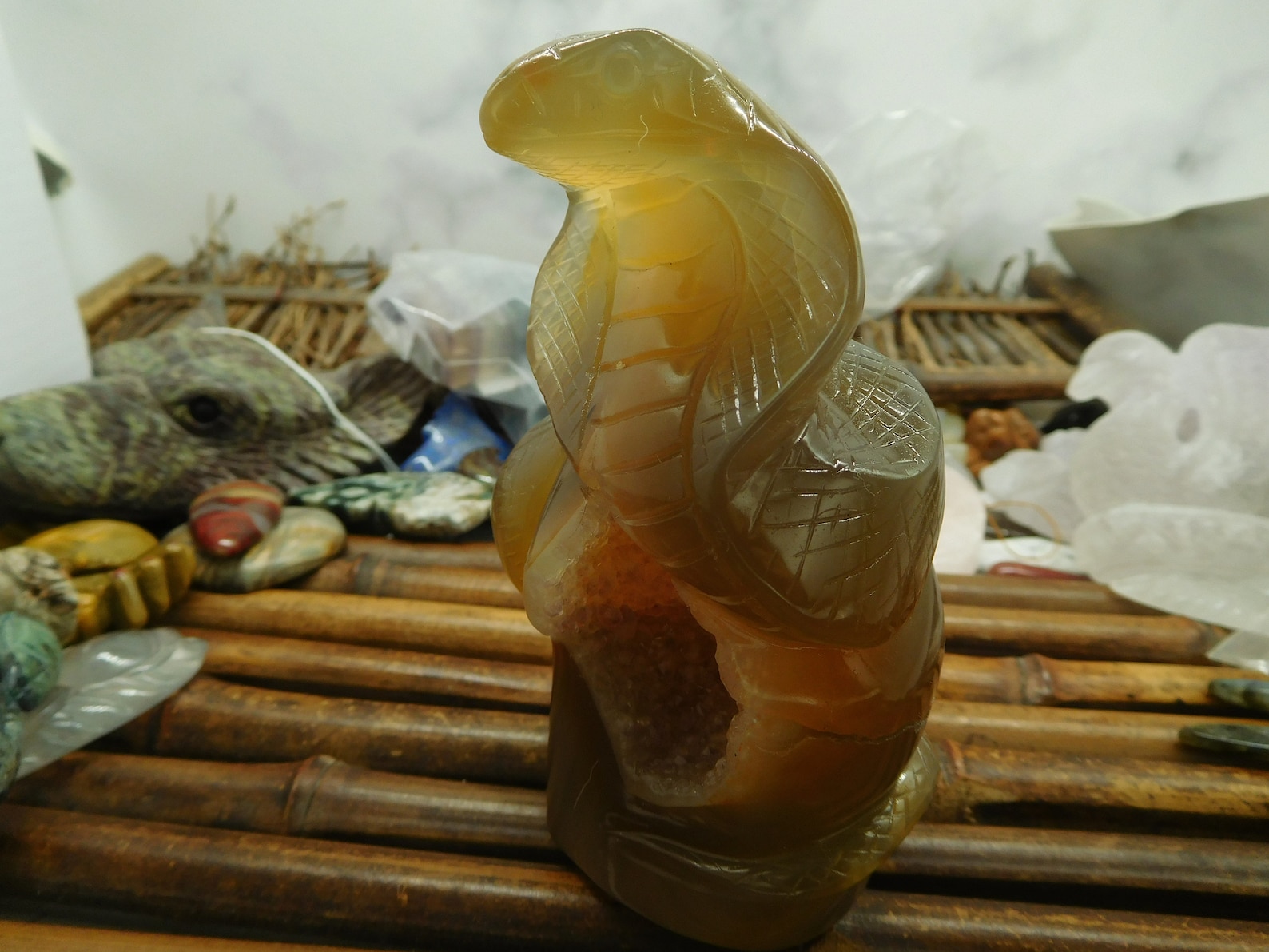 Gemstone craft snake figurine. carved snake decoration. geode | Etsy