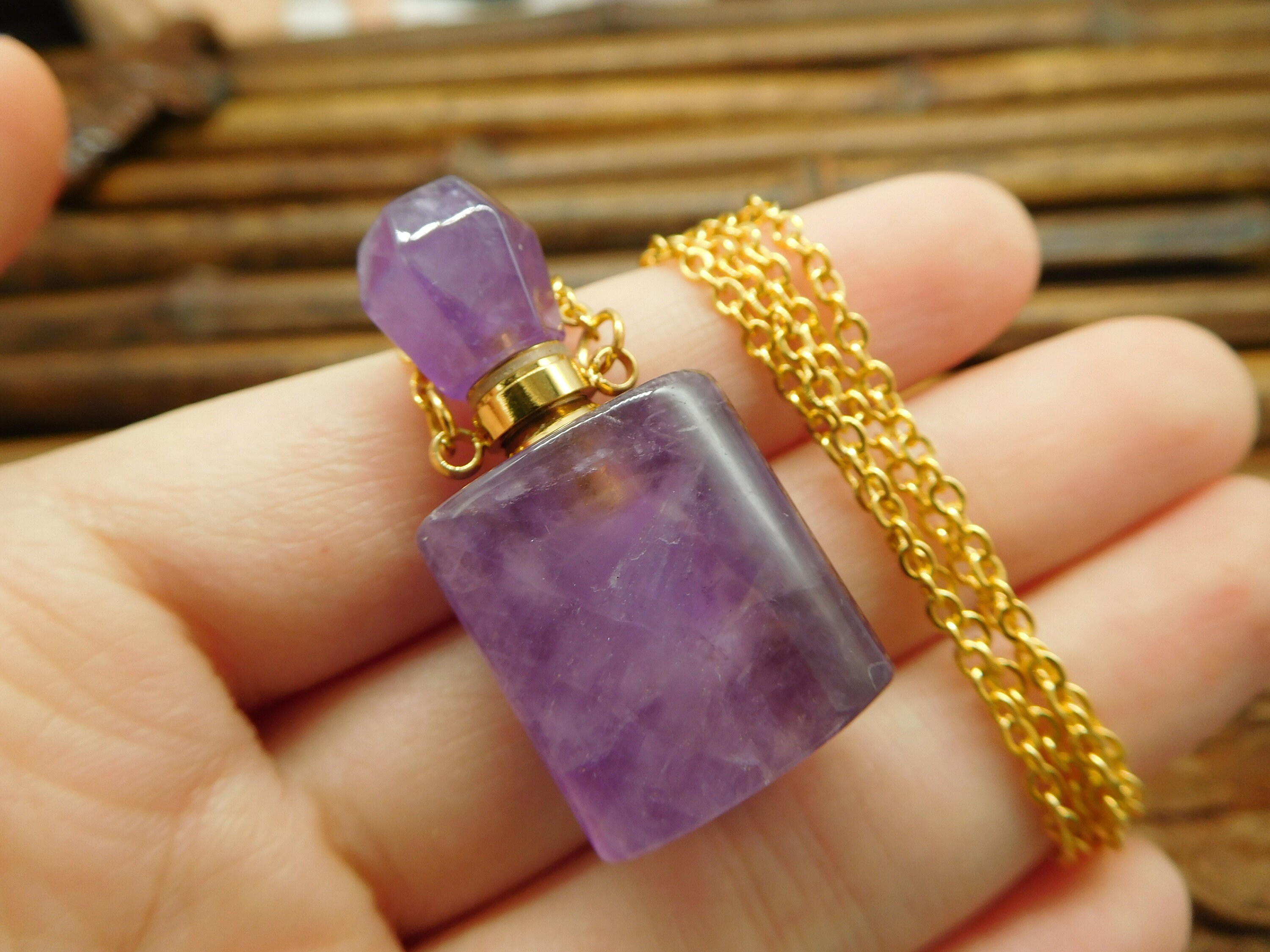 Mini Perfume Necklace. Crystal Carve Perfume Pendant. Amethyst | Etsy