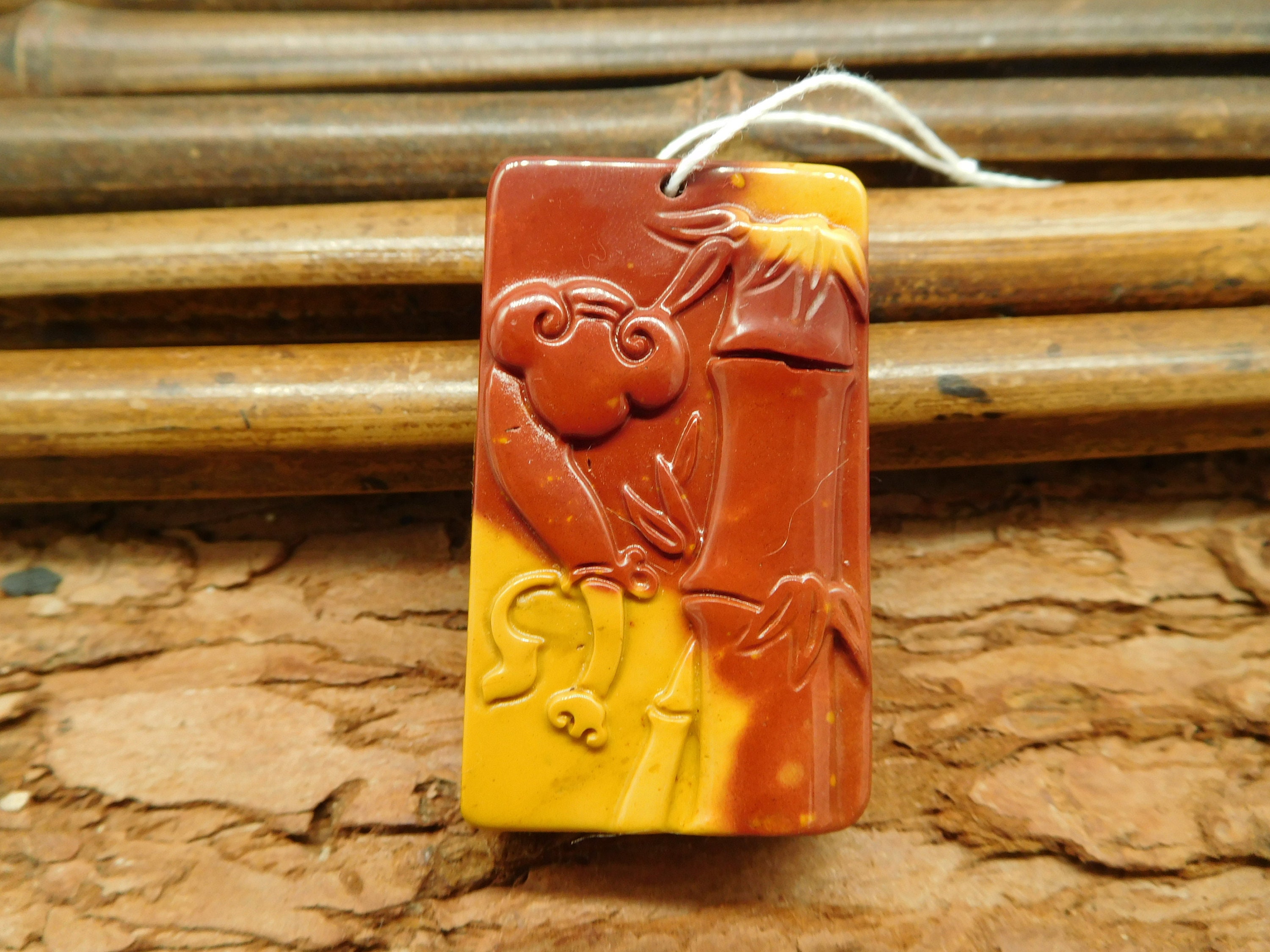 Man Bead Necklace. Bamboo Carving. Mookaite Jasper Bead. Jewelry ...