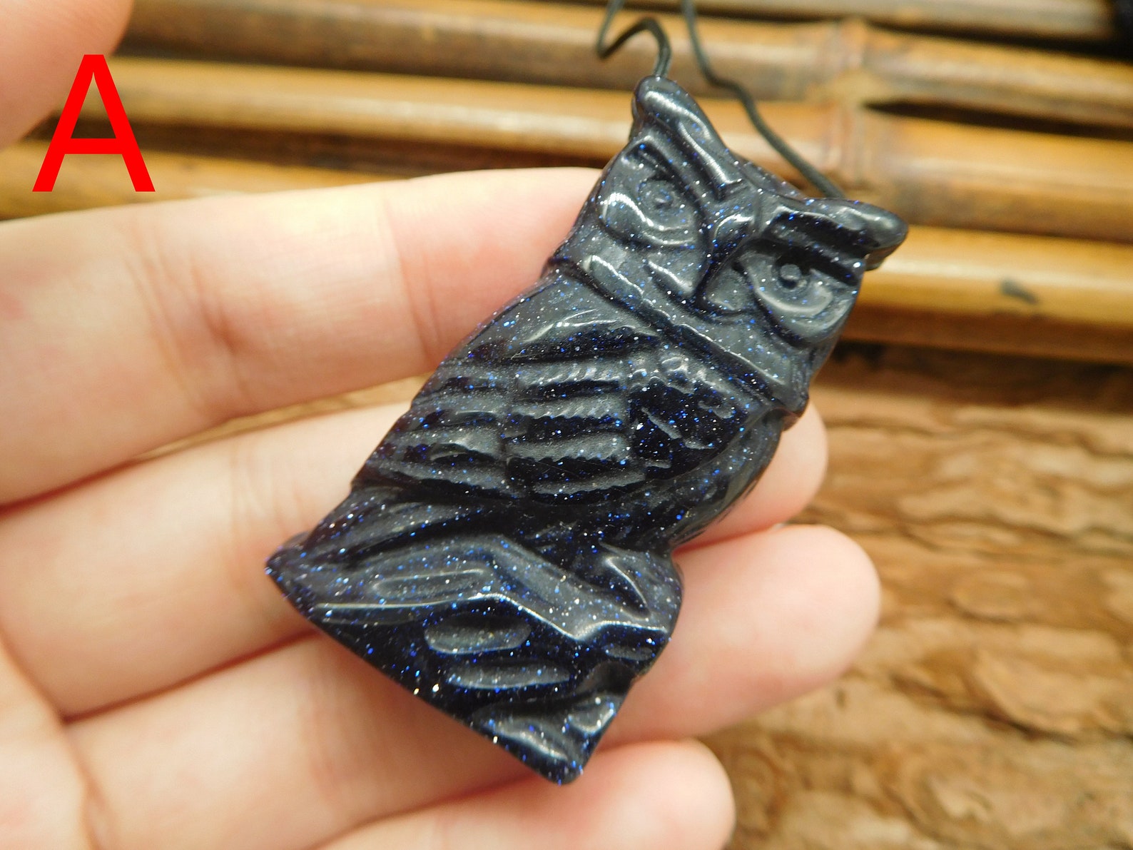 Blue Sand Sun Sitara Owl. Owl Pendant. Gemstone Carving. Owl Necklace ...