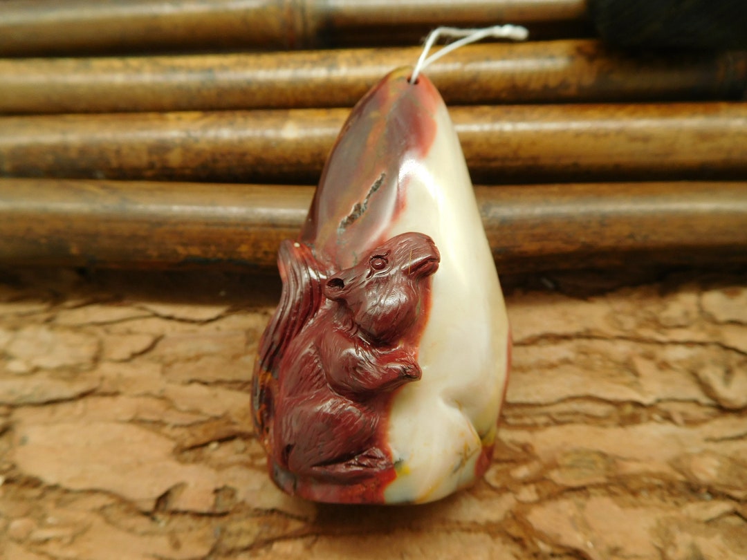 Squirrel Carving Gemstone Bead. Mookaite Jasper Carving Bead. Carving ...