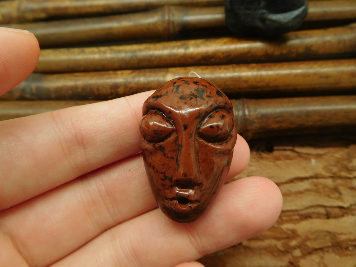 Mahogany Obsidian Carving Alien Bead. Carving Gemstone - Etsy