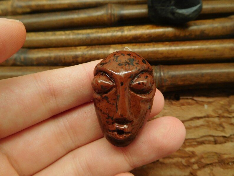 Mahogany Obsidian Carving Alien Bead. Carving Gemstone - Etsy