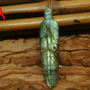 Carve Crystal Feather Pendant. Labradorite Carved Feather. Gemstone ...