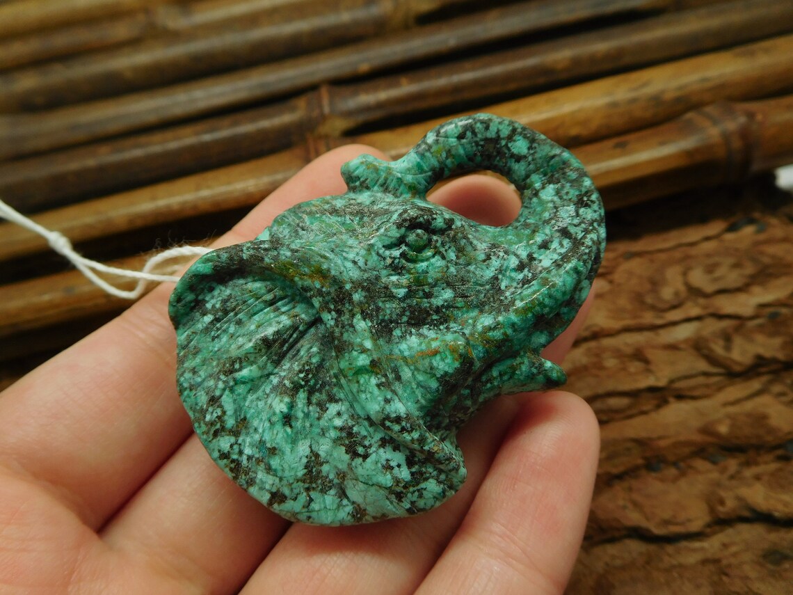 African Turquoise Animal Carving Elephant Bead. Green Animal | Etsy