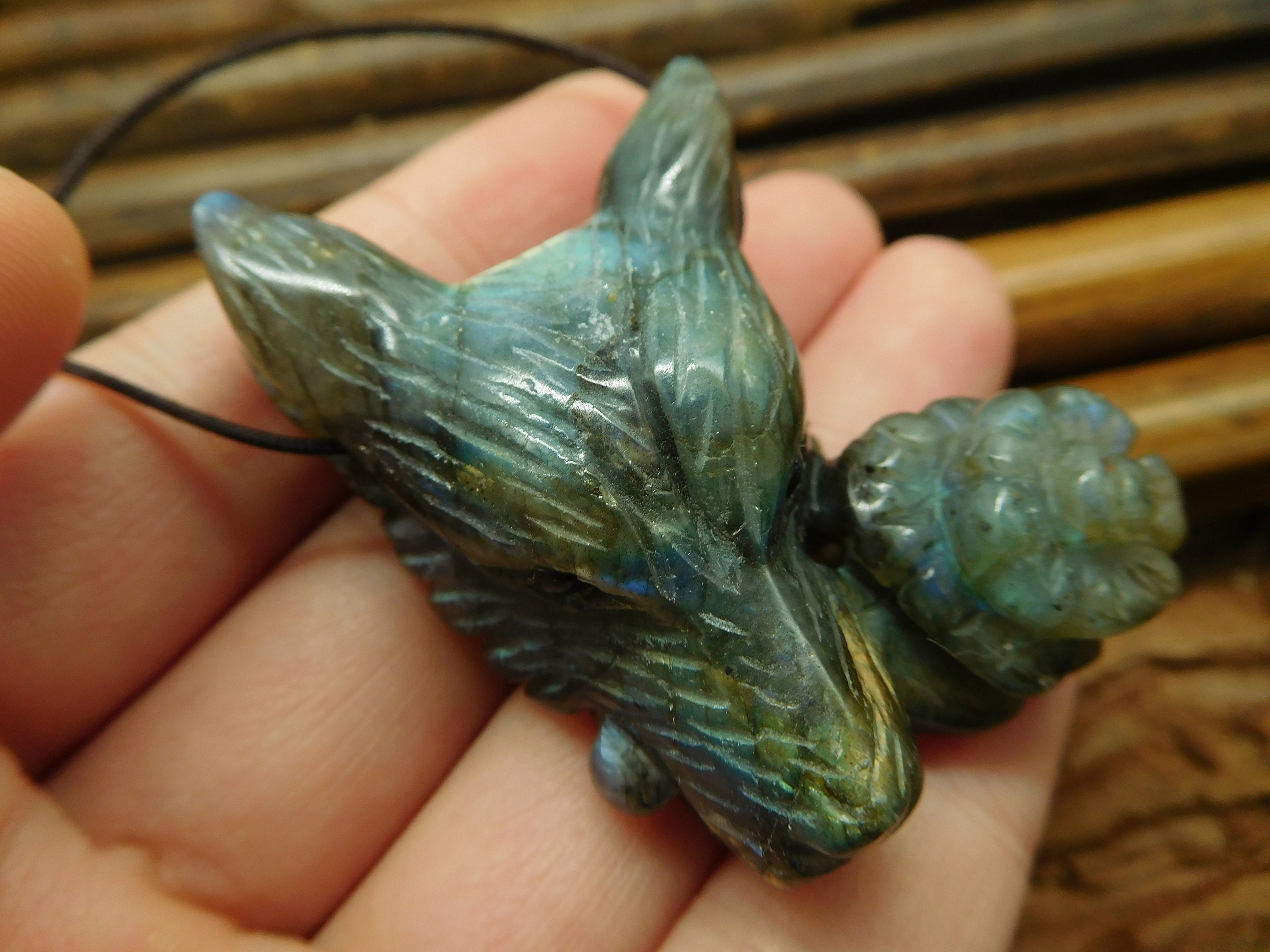 Handcarved Wolf Pendant. Labradorite Wolf Bead. Flashy | Etsy