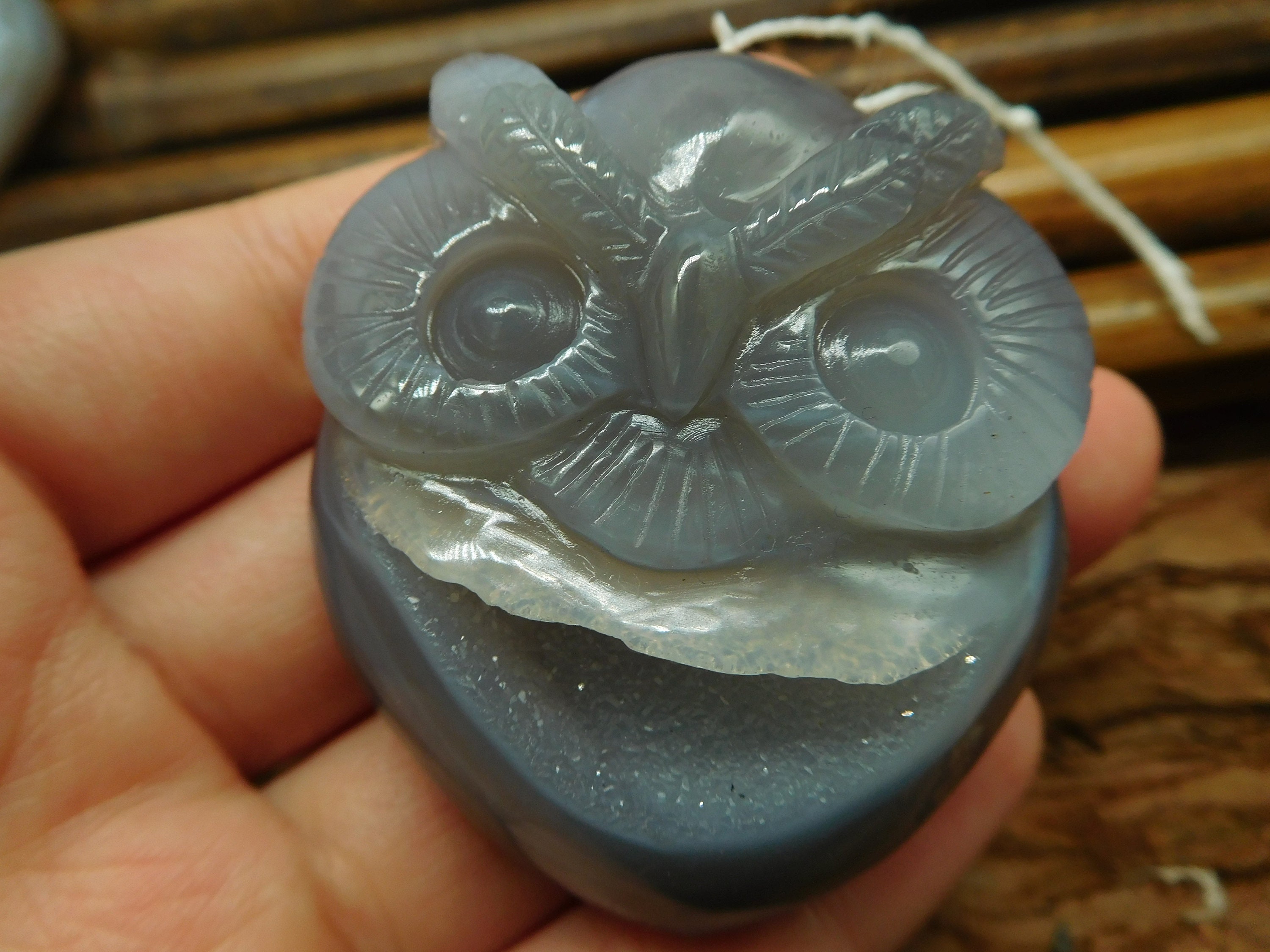 Geode Agate Gemstone Pendant. Carving Owl Bead 50 X 45 X 16 Mm (C1128 ...