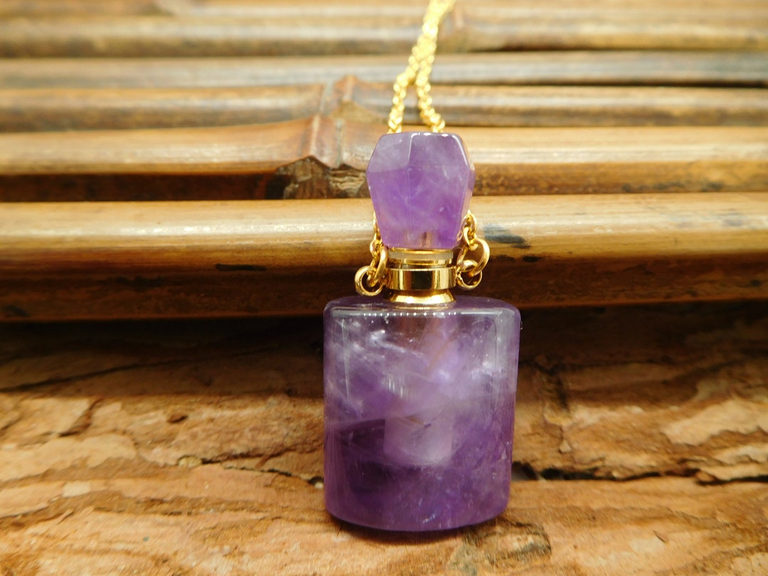 Mini Perfume Necklace. Crystal Carve Perfume Pendant. Amethyst Carve ...