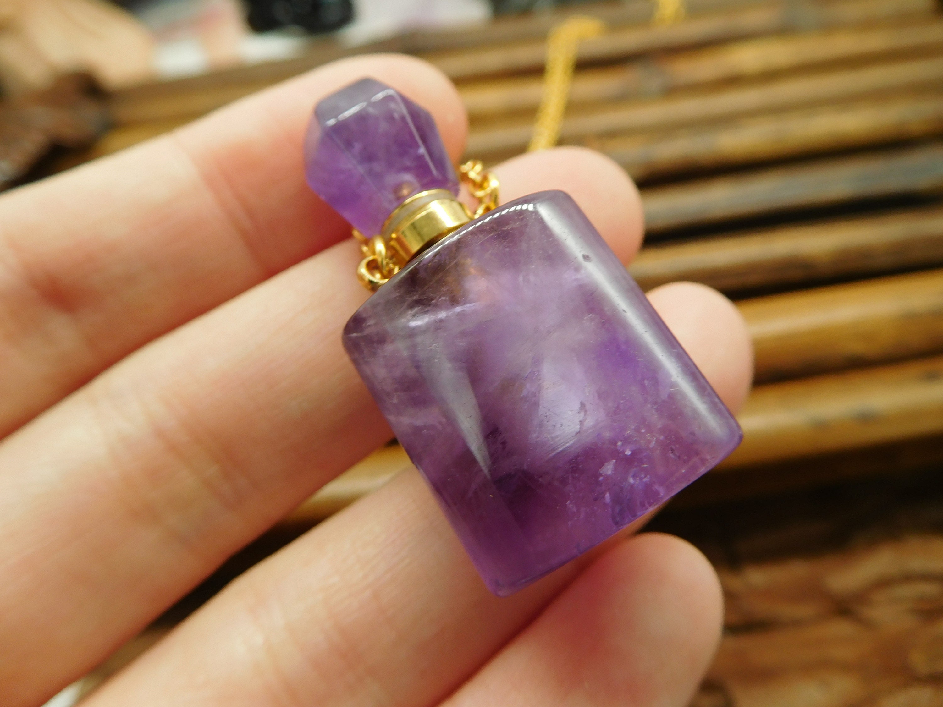 Mini Perfume Necklace. Crystal Carve Perfume Pendant. Amethyst | Etsy