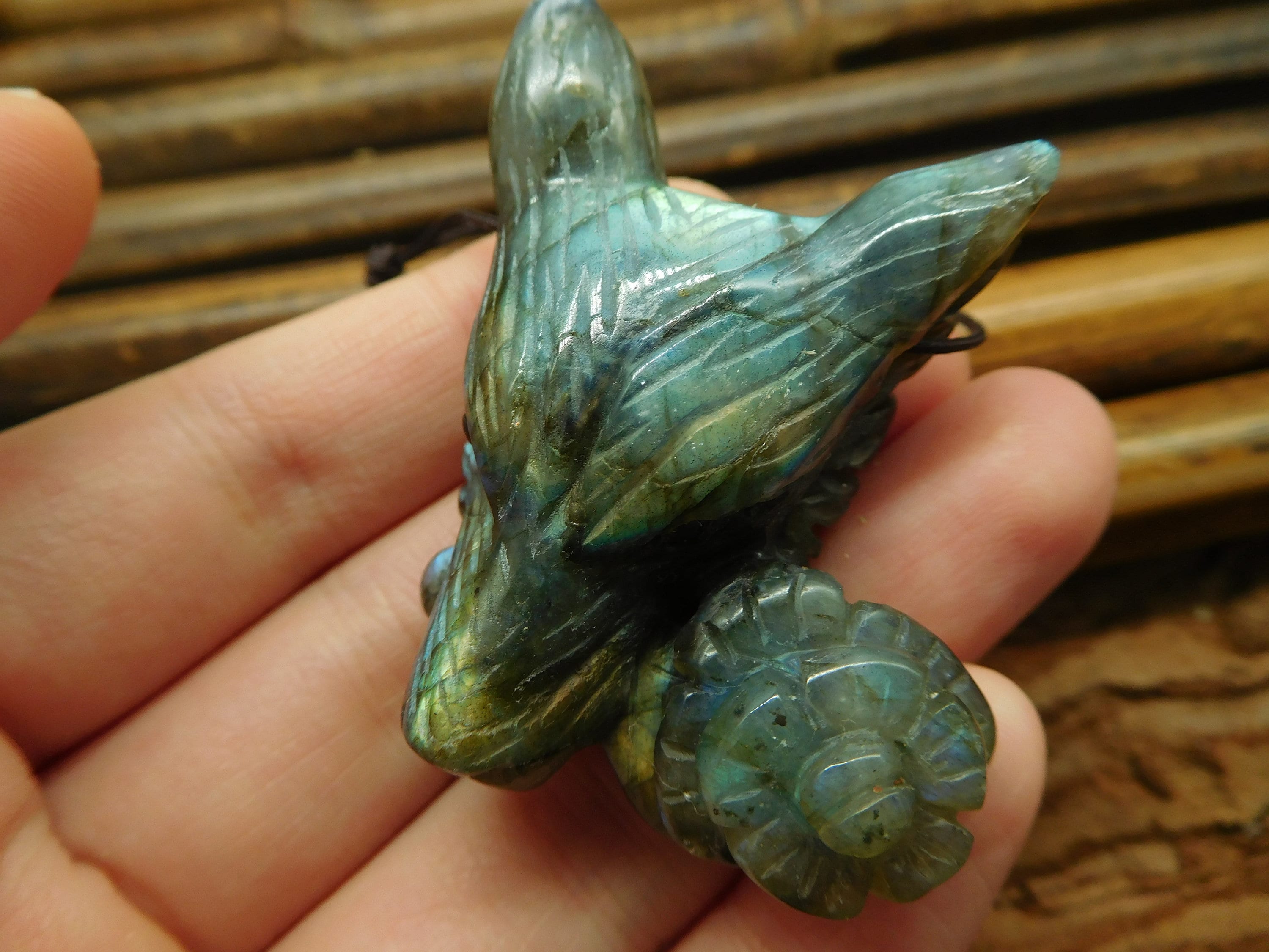 Handcarved Wolf Pendant. Labradorite Wolf Bead. Flashy | Etsy