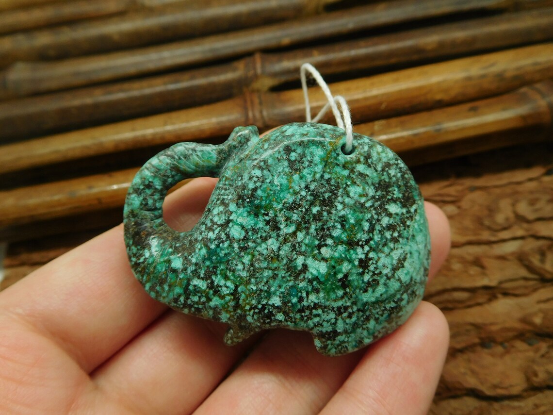 African Turquoise Animal Carving Elephant Bead. Green Animal | Etsy