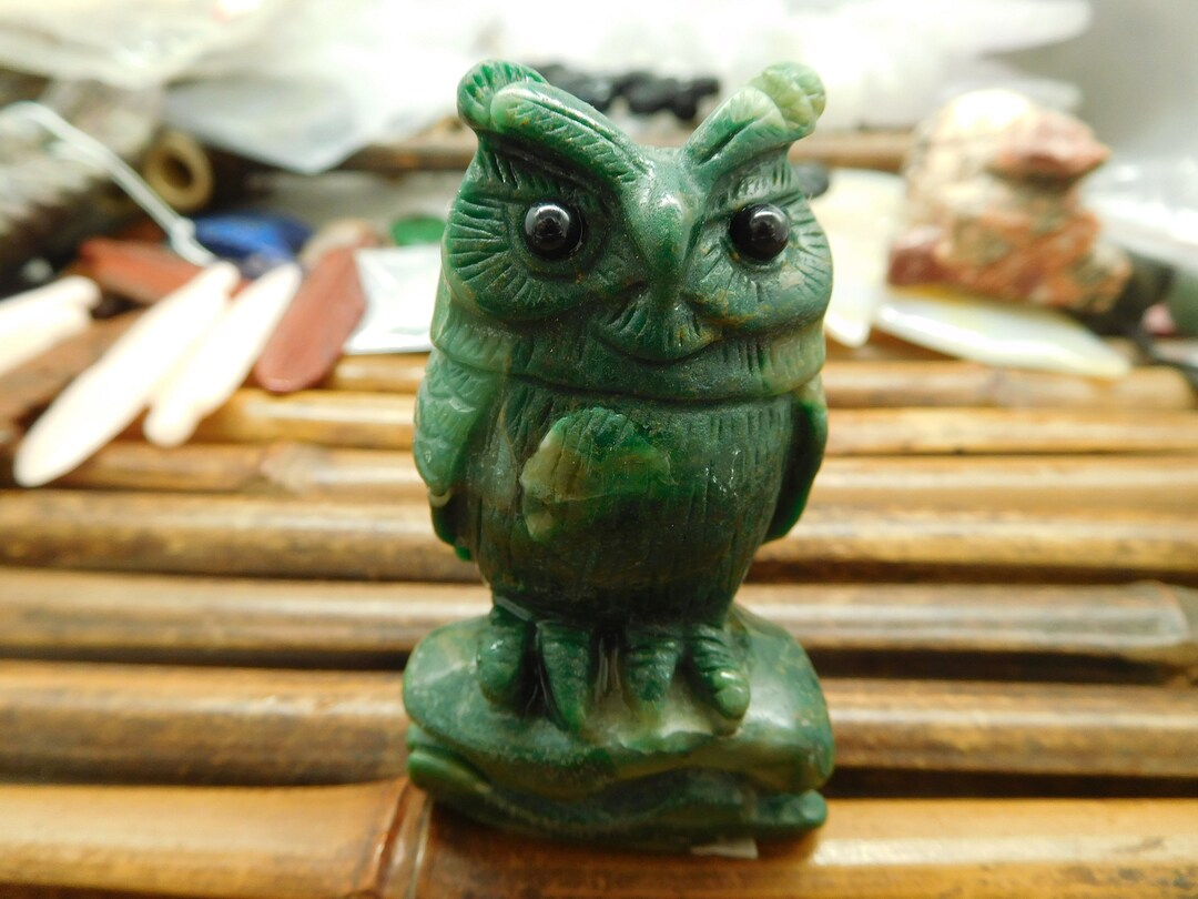 African Jade Owl. Handmade Gemstone Owl Decoration. Natural Owl Carving ...