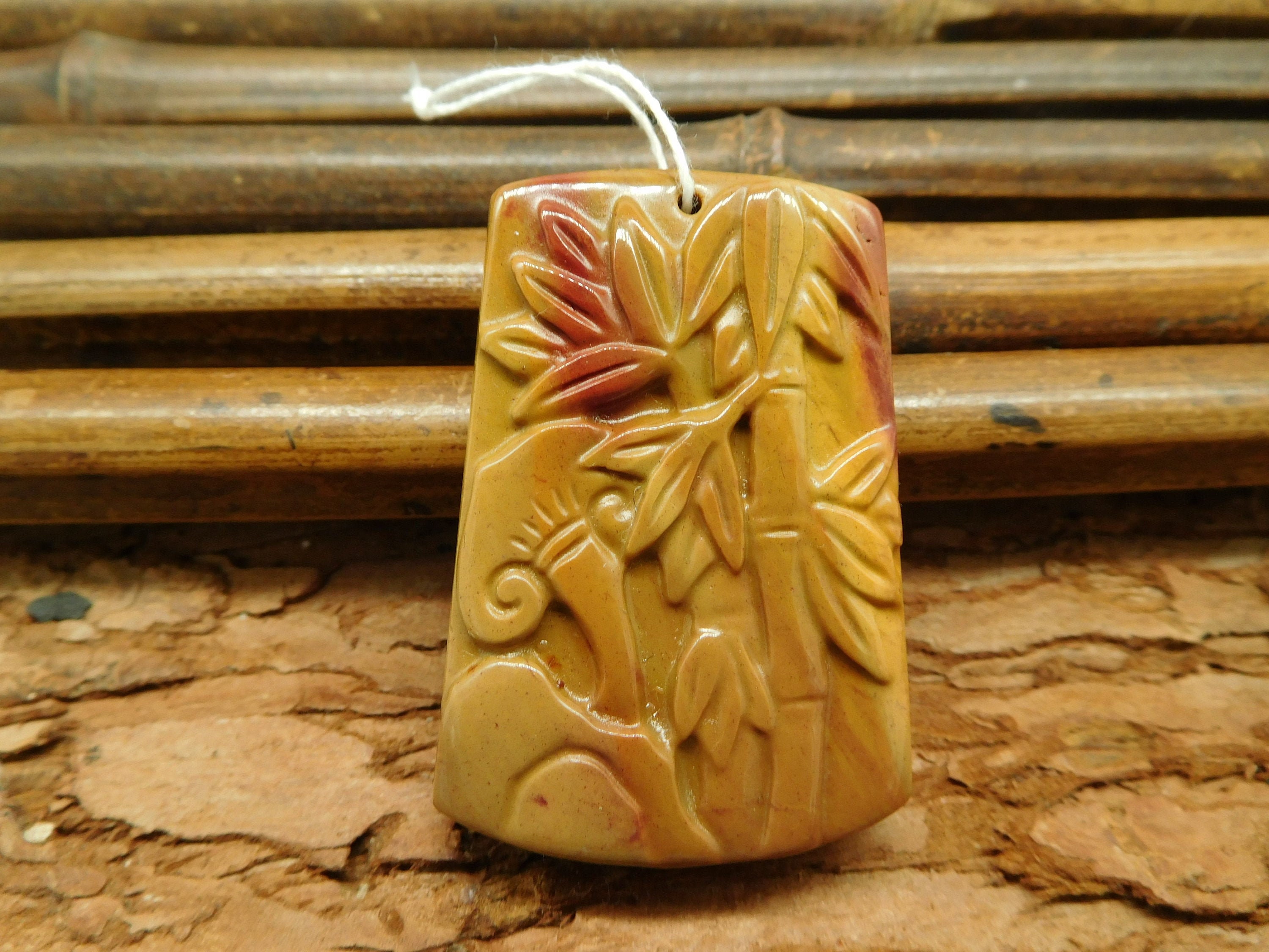 Jewellery Natural Stone. Bamboo Carving Pendant. Mookaite Jasper ...