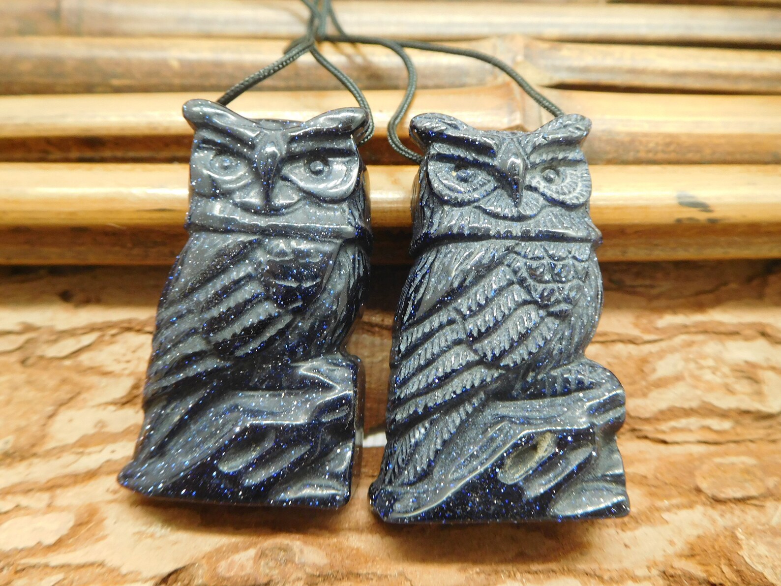 Blue Sand Sun Sitara Owl. Owl Pendant. Gemstone Carving. Owl Necklace ...