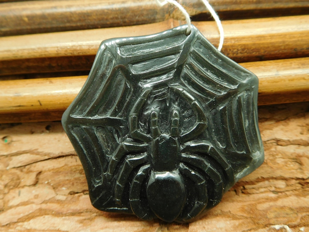 Obsidian Gemstone Carving Spider Pendant. Black Wild Animal Gemstone ...