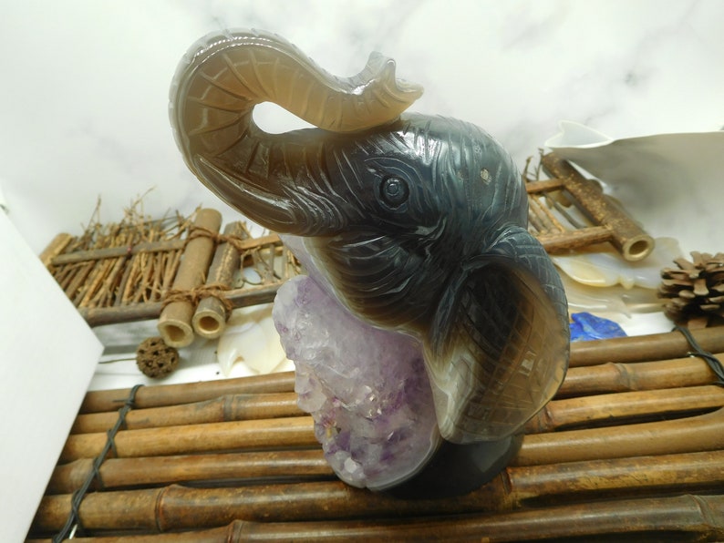 Grey Geode Agate Natural Handmade Animal Bead. Carved Gemstone - Etsy