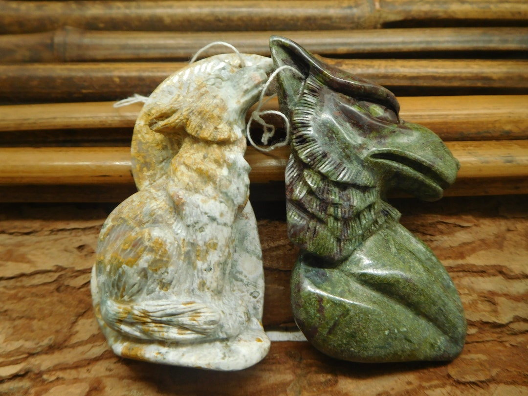Carved Wolf. Wolf Pendant. Wolf Spirit. Ocean Jasper Carving Wolf. Wolf ...