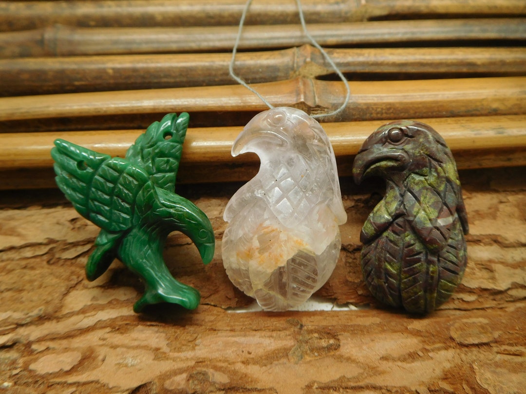 Gemstone Carved Raven Pendant. Handmade Raven Flying Animal Bead ...