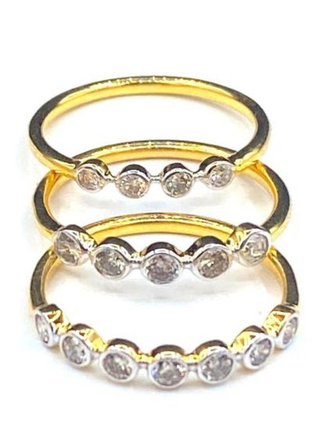 14k Solid Gold Stack Diamond Rings Stacking Gold Diamond - Etsy