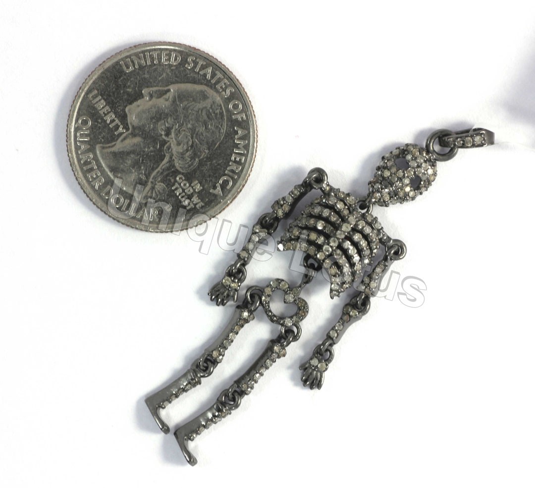 Human Skeleton Diamond Pendant .925 Oxidized Sterling Silver - Etsy