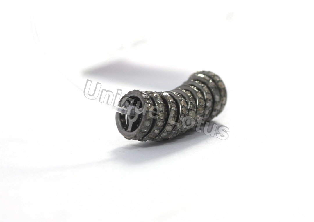 Round Tyer Pave Diamond Bead .925 Oxidized Sterling Silver Diamond ...