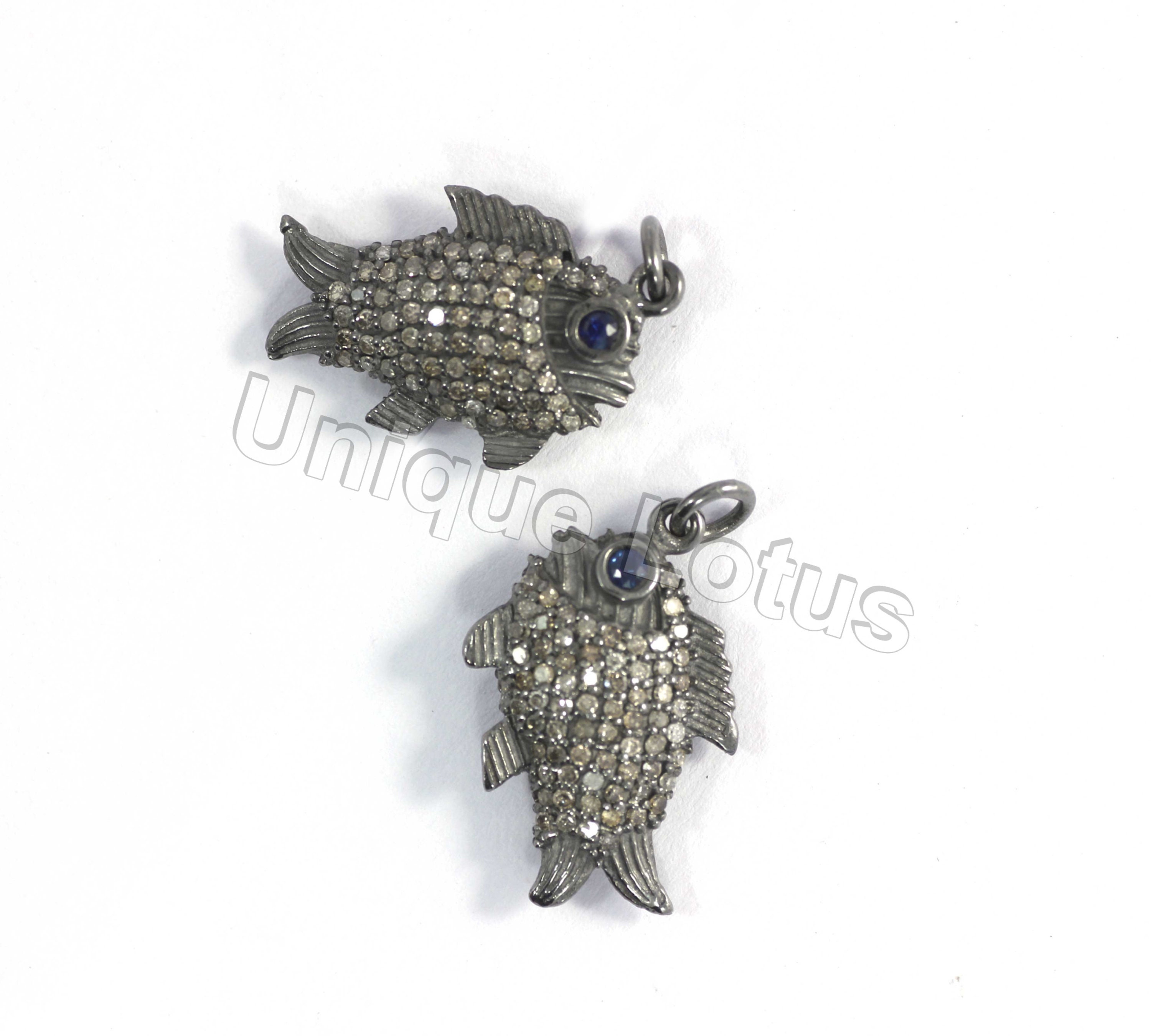 Fish Shape Diamond Pendant .925 Oxidized Sterling Silver | Etsy