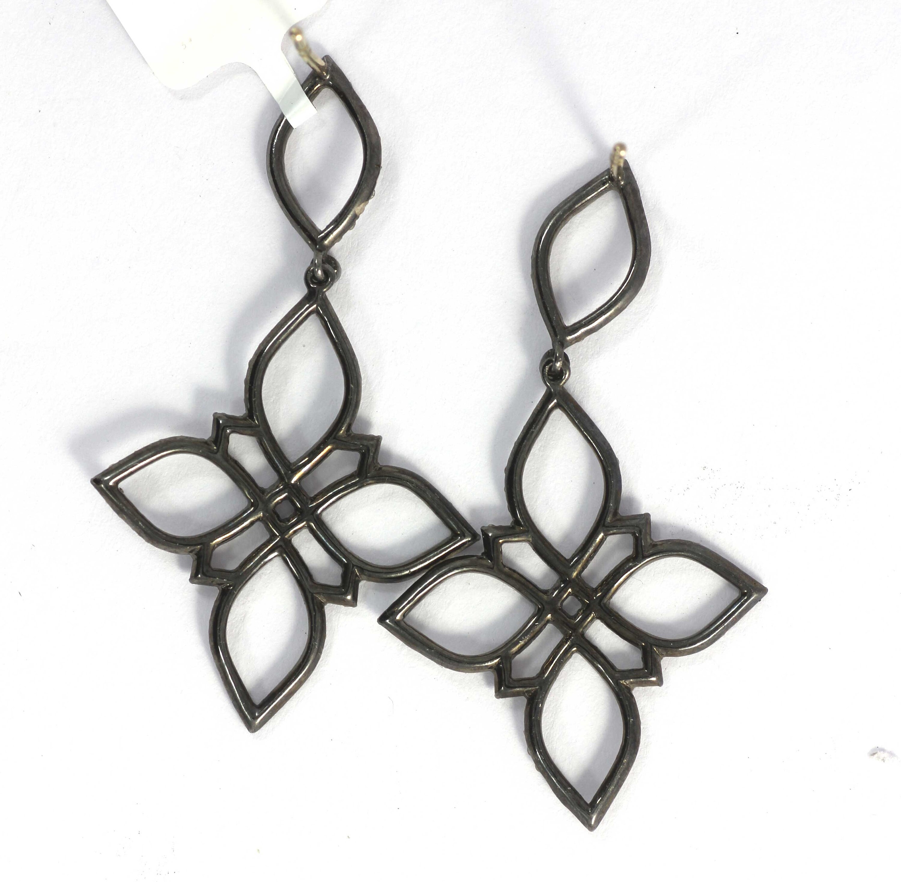 Flower Shape Diamond Silver Earring .925 Oxidized Sterling | Etsy