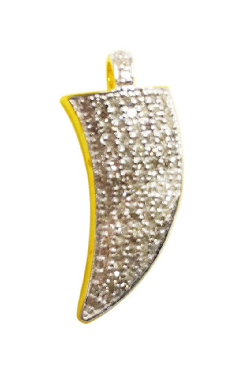 Horns Shape 14k Solid Gold Diamond Pendants. Genuine Handmade - Etsy