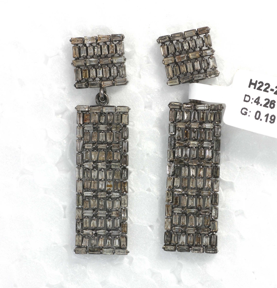 Rectangle shape Diamond Silver Earring .925 Oxidized Sterling | Etsy