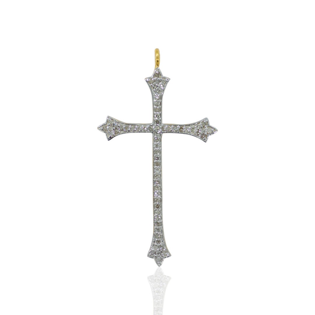 Cross Shape 14k Solid Gold Diamond Pendants. Genuine Handmade - Etsy