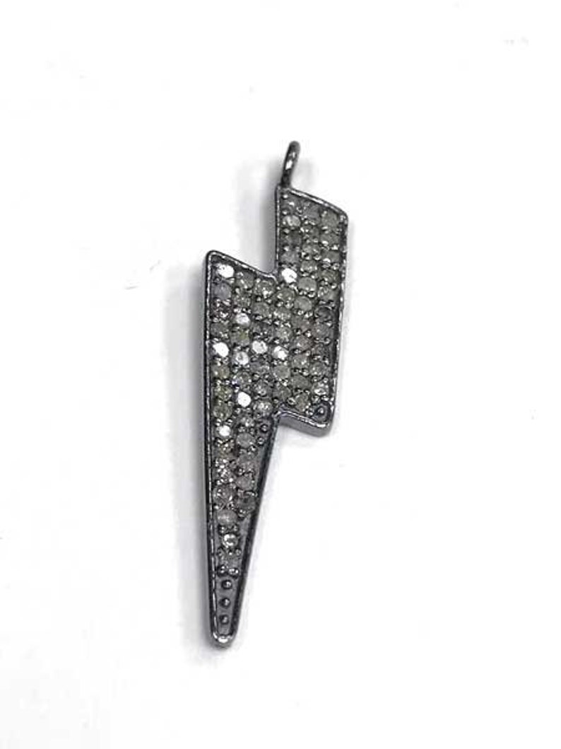 Lightning Diamond Charm .925 Oxidized Sterling Silver Diamond - Etsy