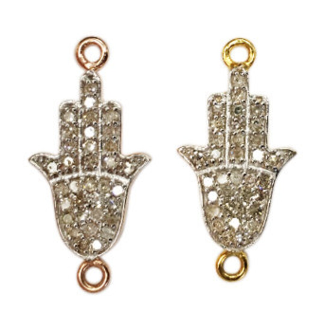 Hamsa Hand Shape 14k Solid Gold Diamond Pendants. Genuine Handmade Pave ...