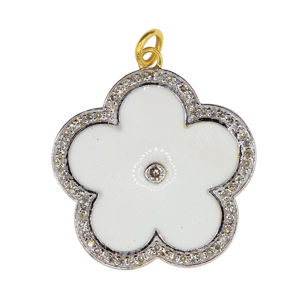 Flower Shape 14k Solid Gold Diamond Pendants. Genuine Handmade - Etsy
