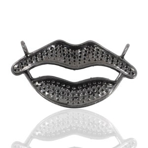 Lips Diamond Charm .925 Oxidized Sterling Silver Diamond Charm, Diamond ...