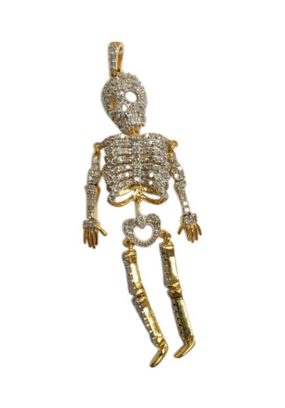 Skeleton Shape 14k Solid Gold Diamond Pendants. Genuine | Etsy