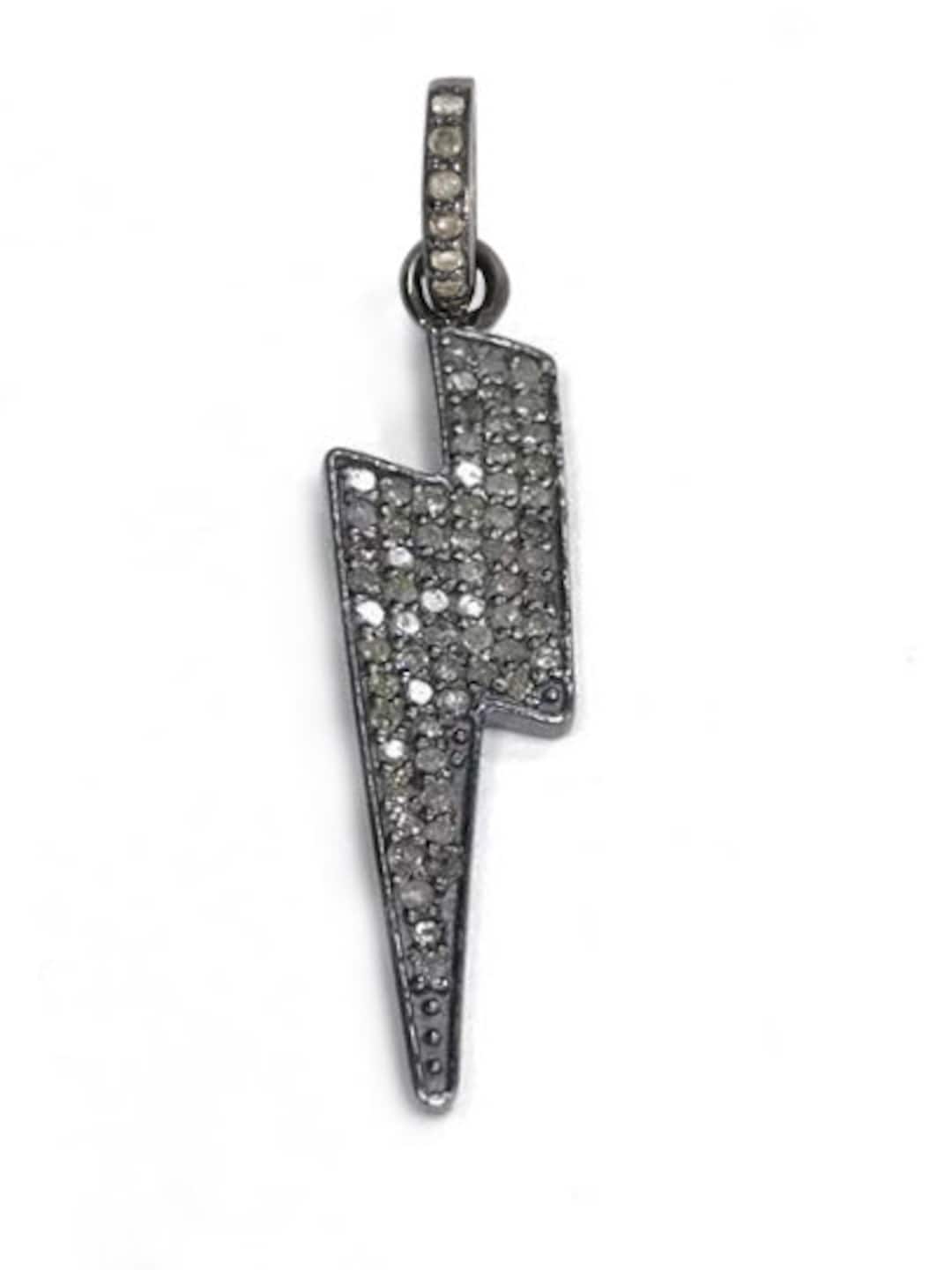 Lightning Diamond Charm .925 Oxidized Sterling Silver Diamond Charm ...