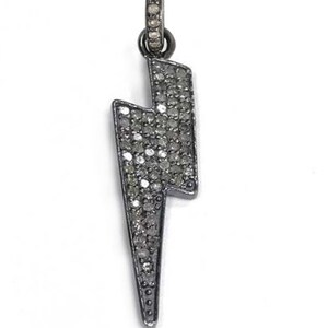 Lightning Diamond Charm .925 Oxidized Sterling Silver Diamond Charm ...