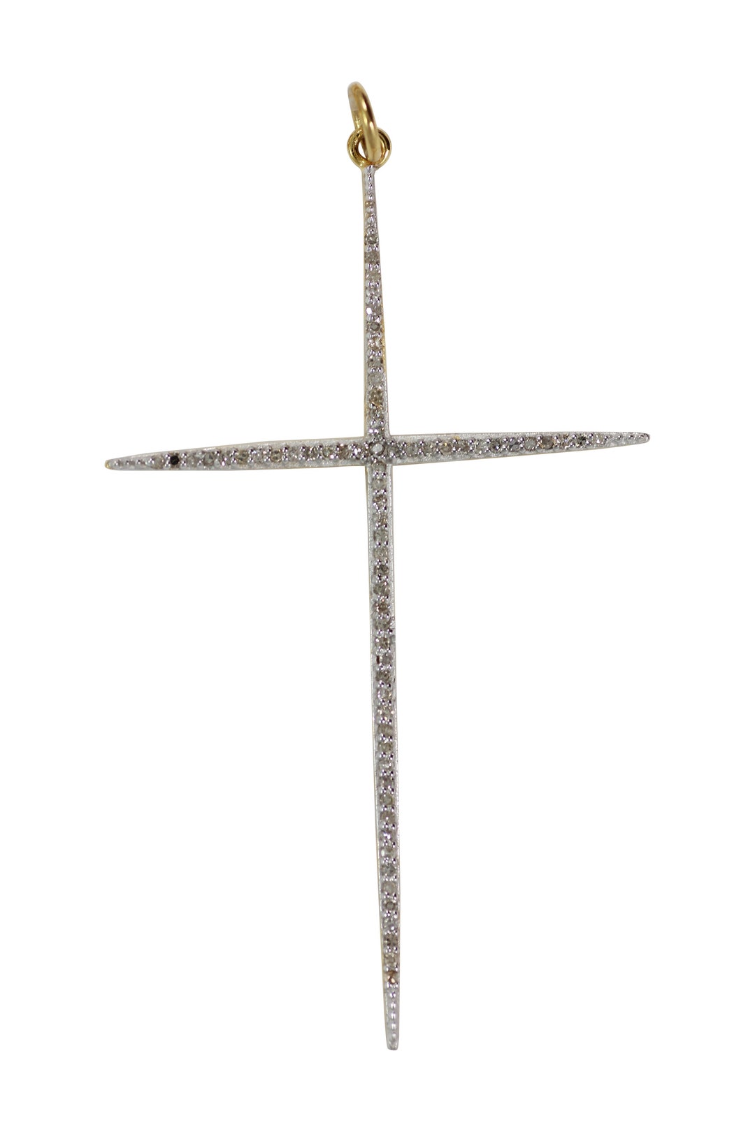 Cross Shape 14k Solid Gold Diamond Pendants. Genuine Handmade Pave ...