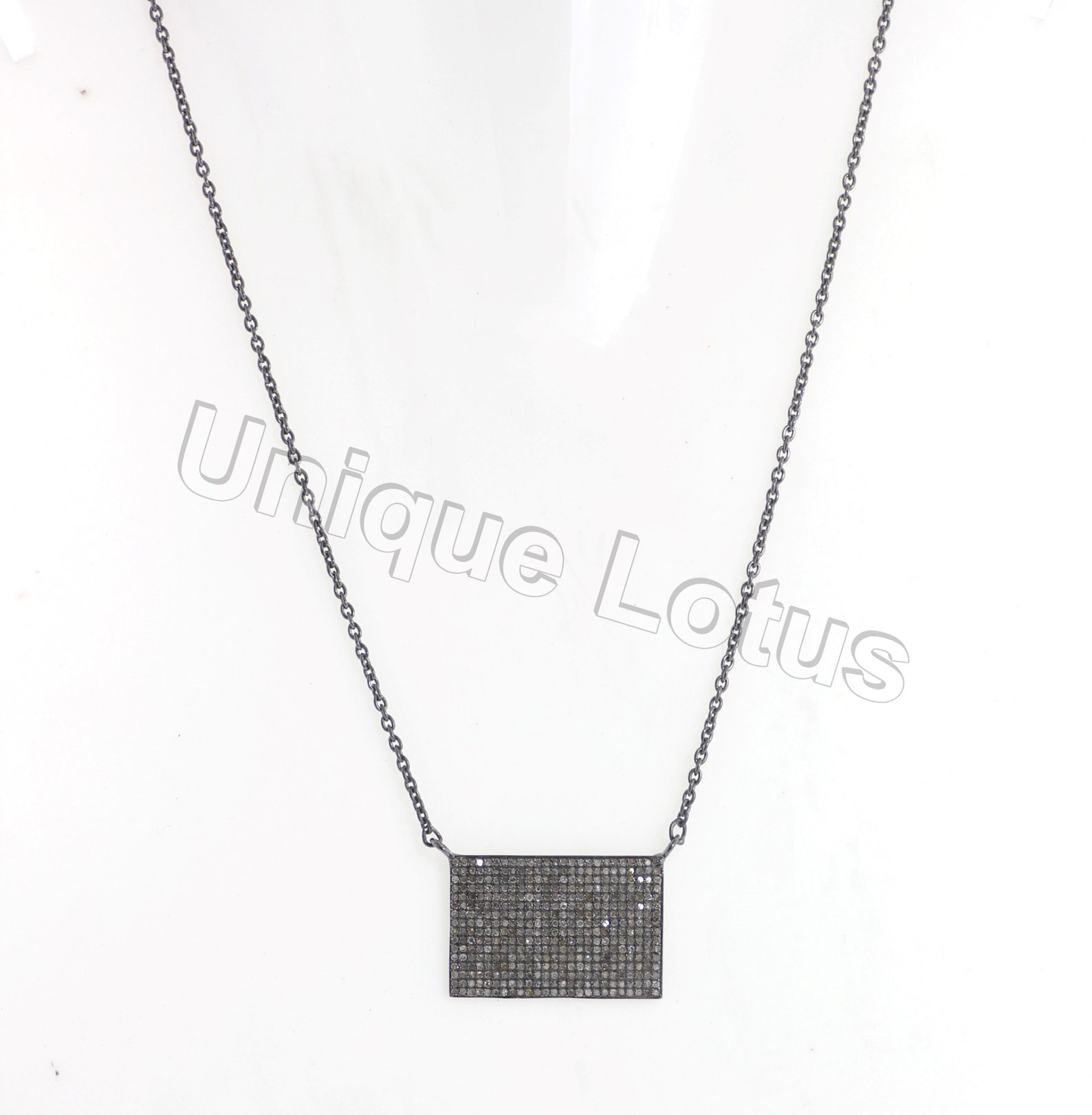 Rectangle Shape Diamond Pendant .925 Oxidized Sterling Silver - Etsy